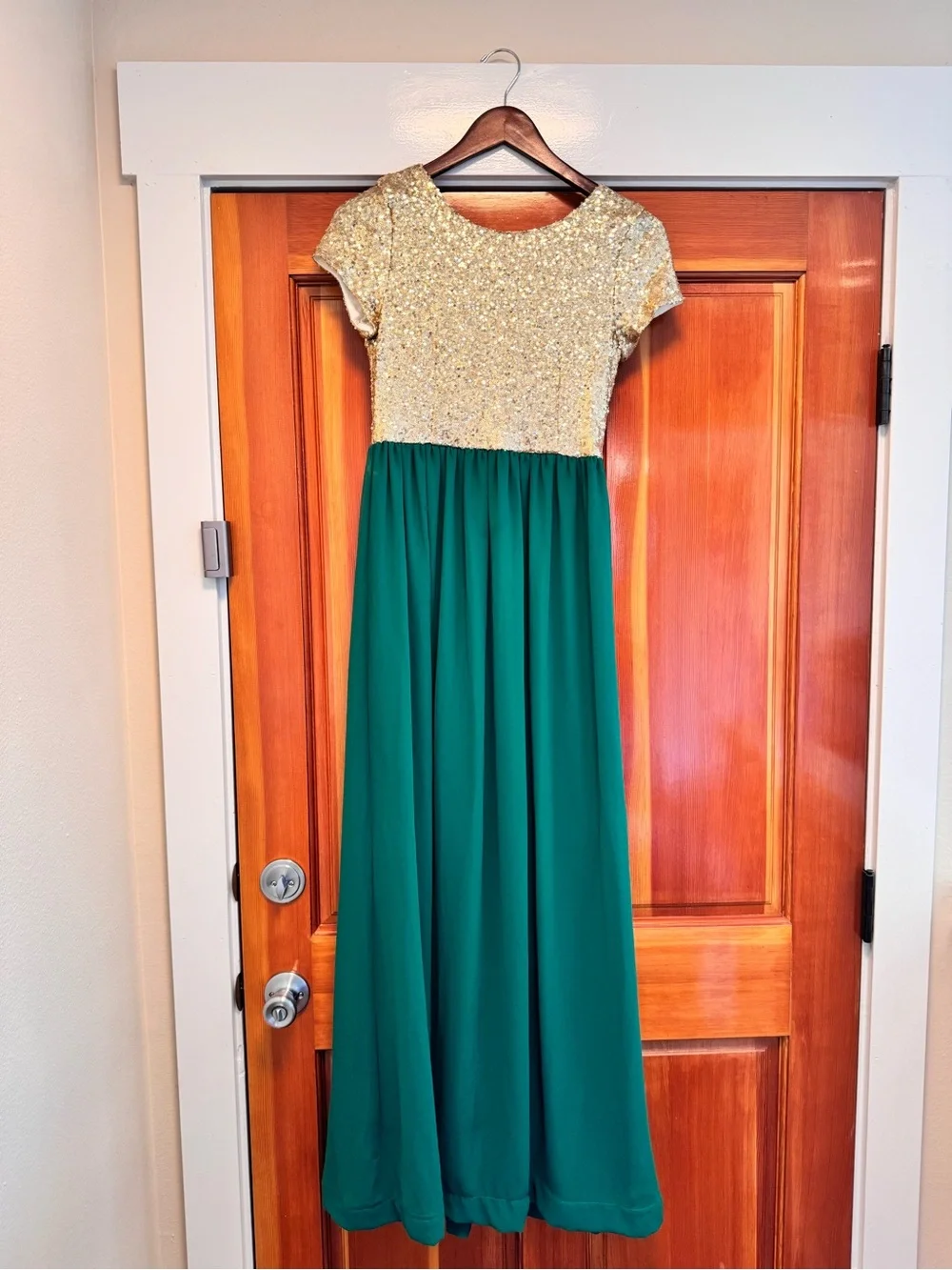 Dresses | Gold Sequin Top Green Skirt Maxi Dress | Poshmark